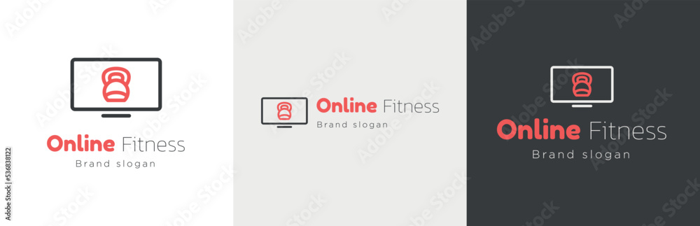 Online fitness lesson logo design set, digital workout program business ...