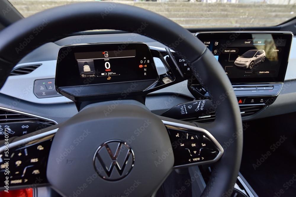 Volkswagen ID.3 Pro S. Fully electric car. Cabin interior - dashboard ...