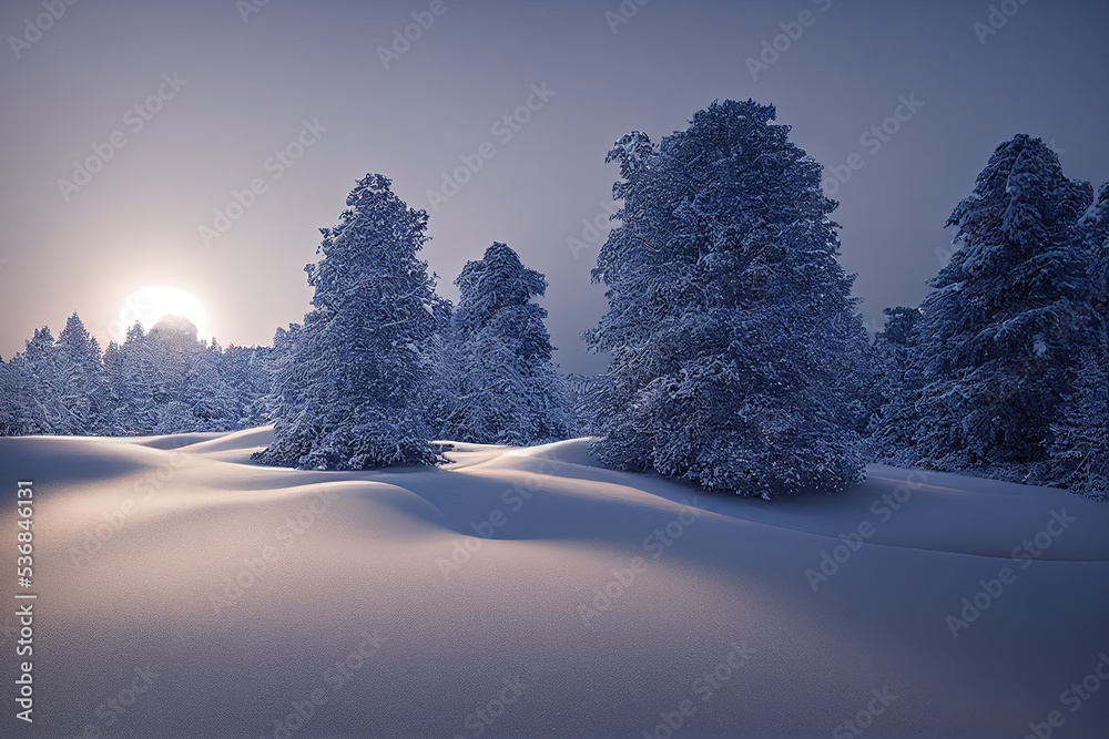 Generative AI Digital oil painting of winter solstice in isolated snowy ...