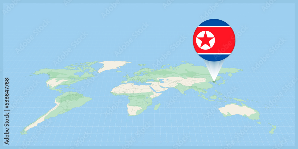 Location of North Korea on the world map, marked with North Korea flag ...