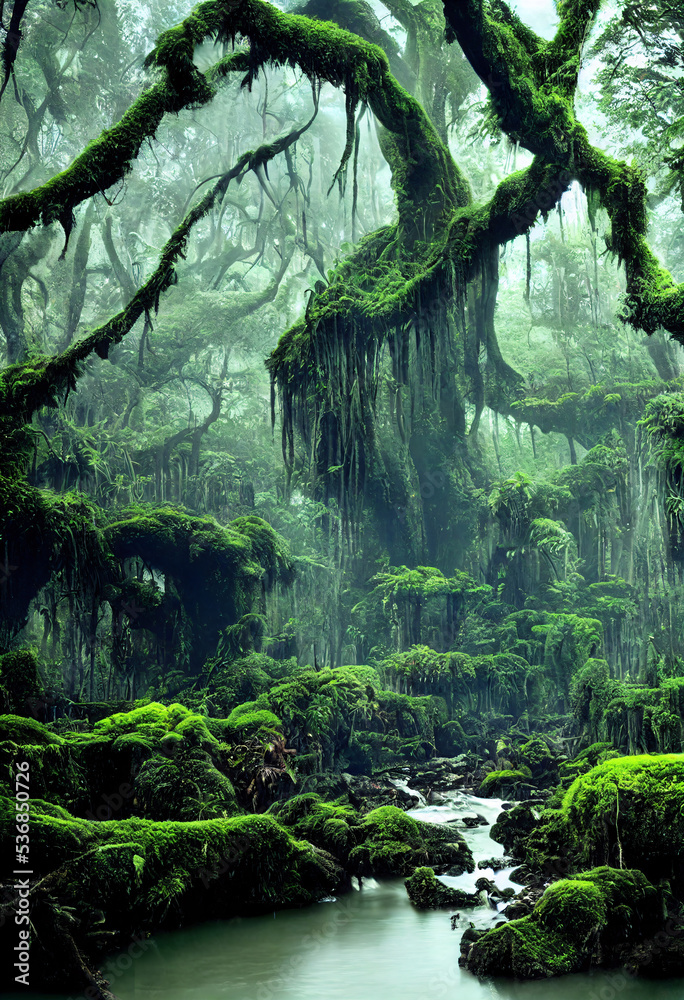 amazon rainforest, tropical vegetation with old trees, jungle landscape ...