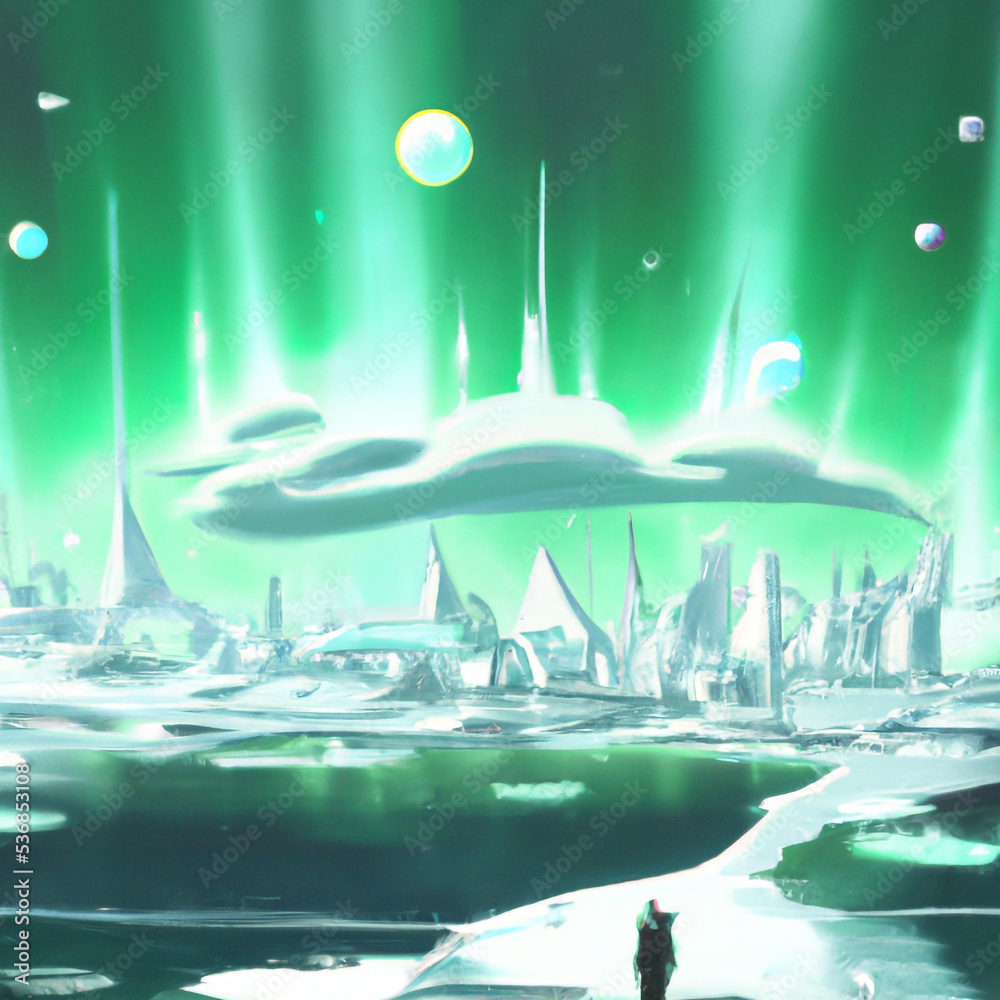 Futuristic surrealist landscapes of colorful cityscapes and alien ...