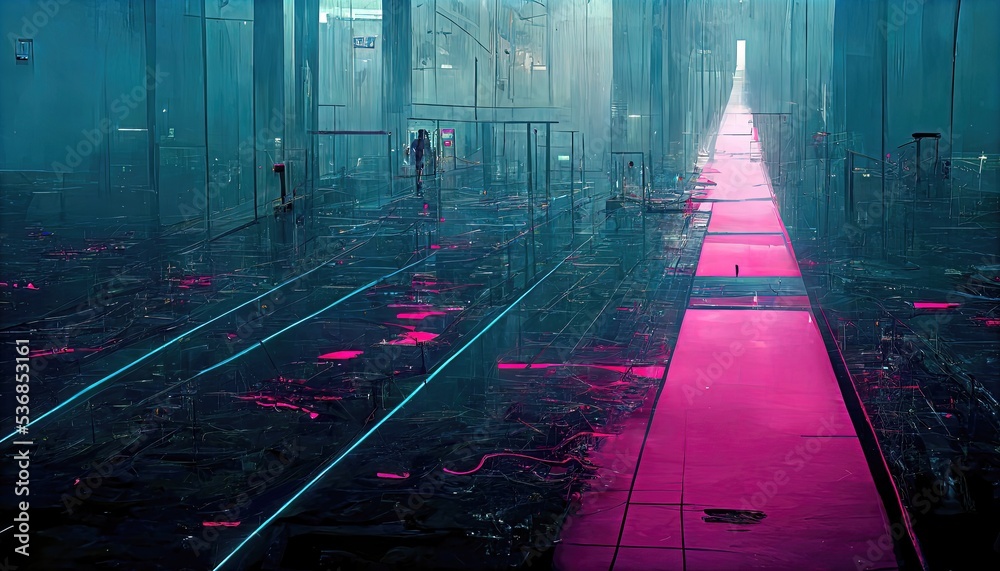 Sci-Fi City concept art with hazy cities, pink-glowing roads, and ...