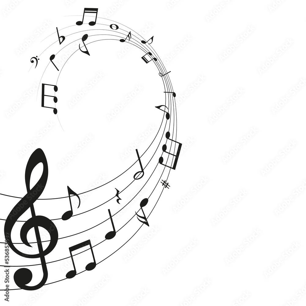 Music notes wave design, black musical symbols on white background ...
