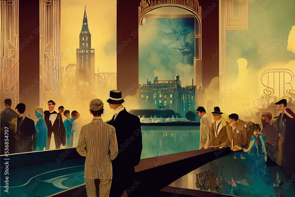 Fantasy concept art of a luxury retro party in a 1920's style mansion ...