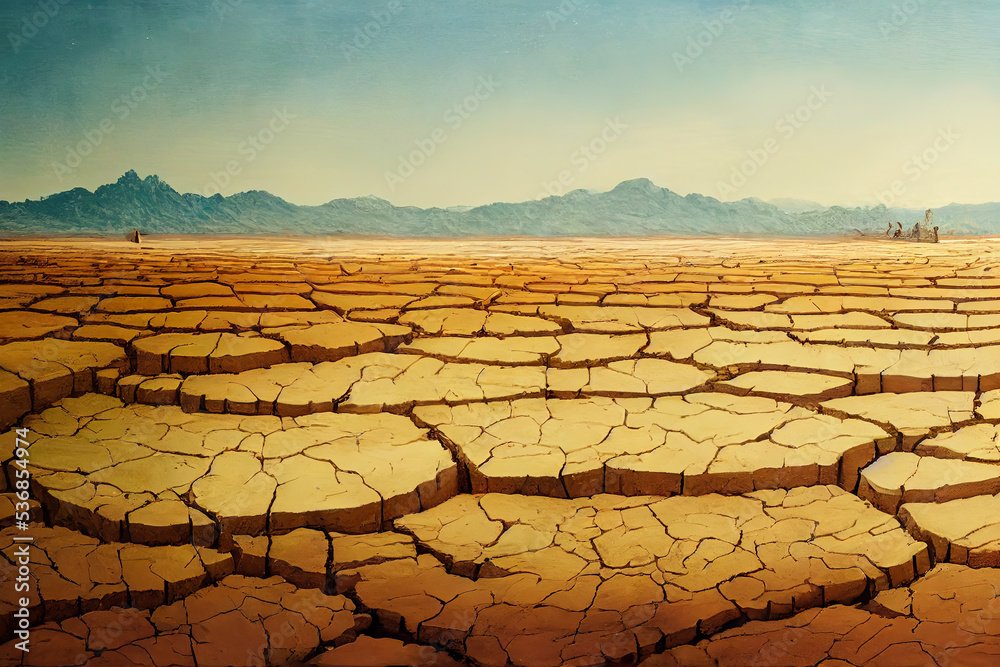 Cartoon illustration of a barren water deficient desert. Lack of water ...