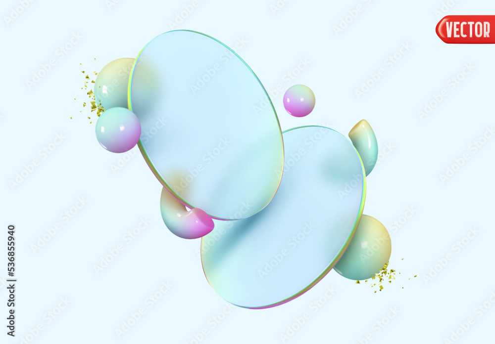 Round glass plates. Glass morphism with blur effect. Realistic 3d ...