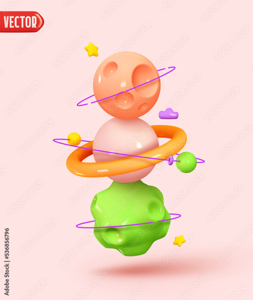 Abstract poster with 3d planets. Fantastic background with planets ...