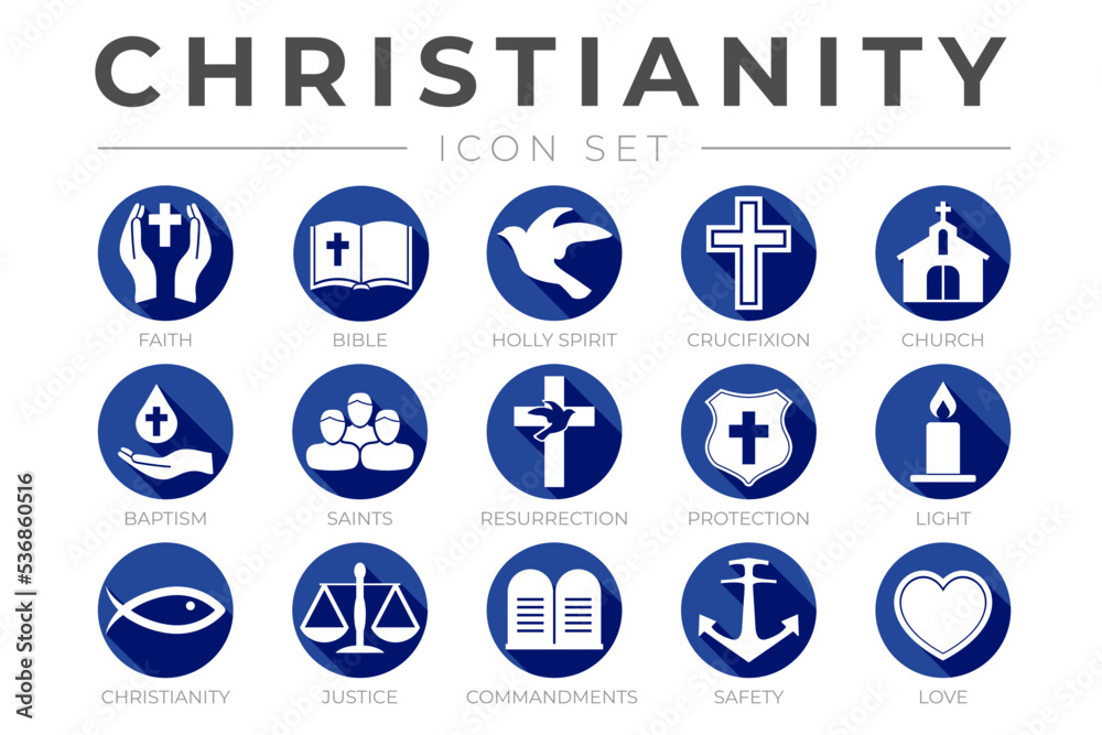 Blue and White Christianity Icon Set with Faith, Bible, Crucifixion ...