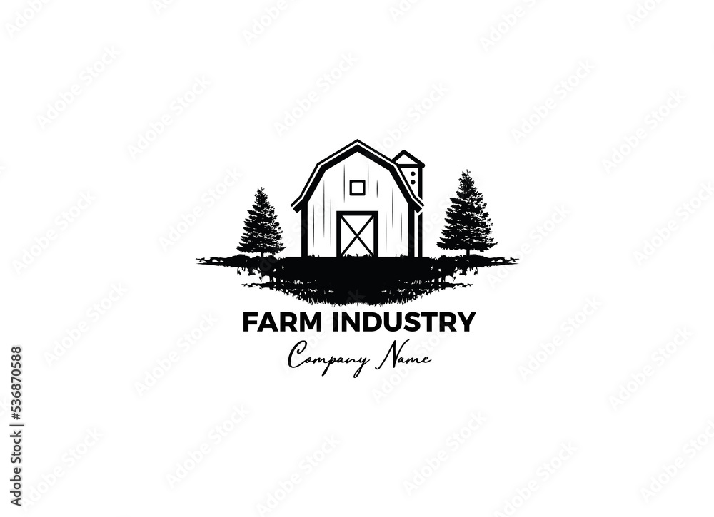 Vintage farm logo design - barn wood building house farm cow cattle ...