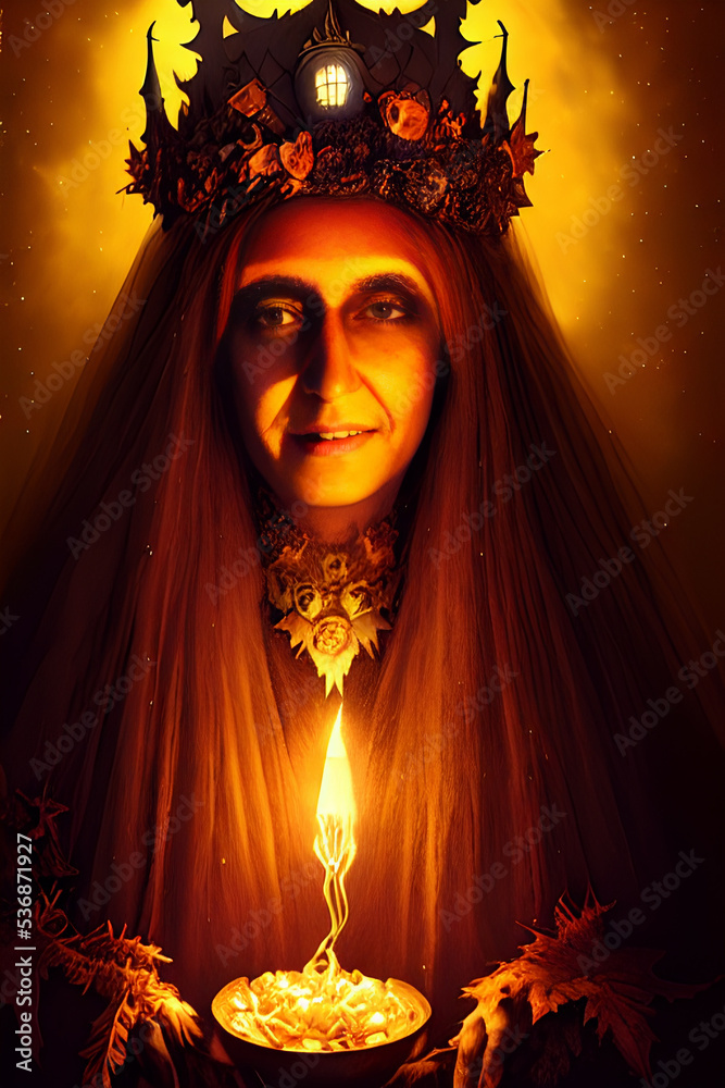 Evil witch in eerie surrounding. Horror Halloween fantasy. Custom ...