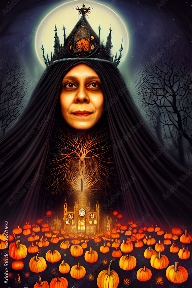 Evil witch in eerie surrounding. Horror Halloween fantasy. Custom ...