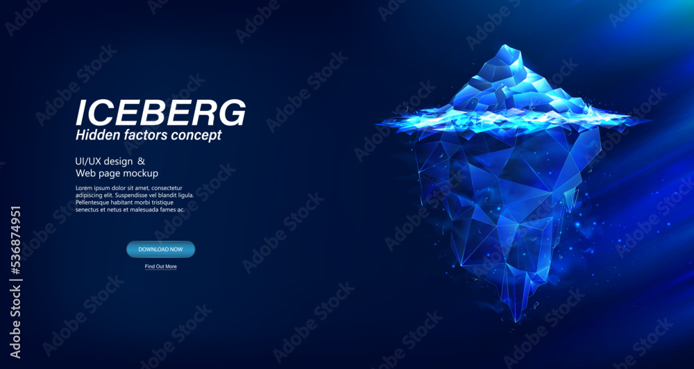 Poster Polygonal 3D iceberg in futuristic style with effect glow and ...