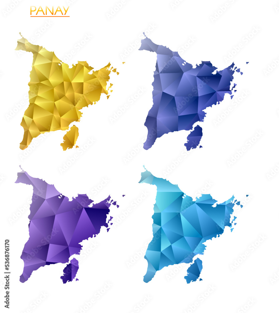 Vetor de Set of vector polygonal maps of Panay. Bright gradient map of ...