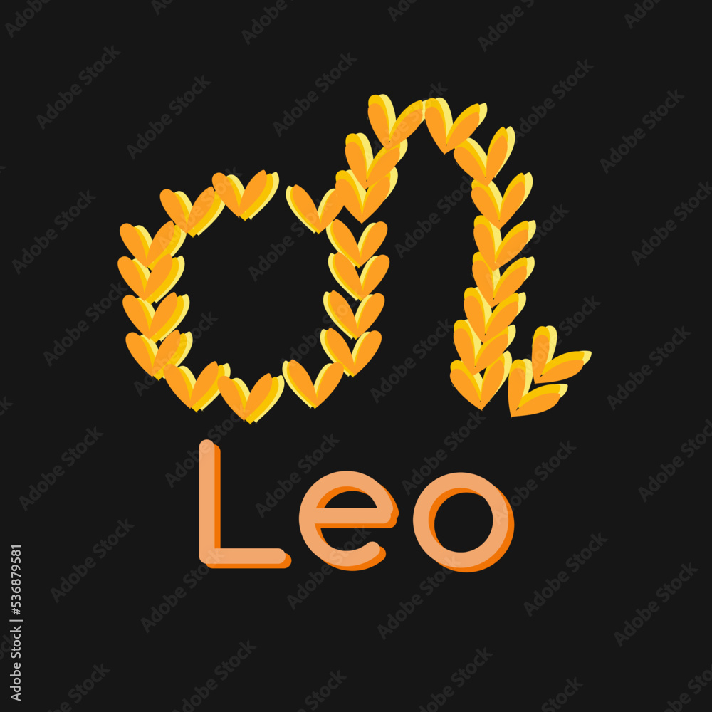 Zodiac sign Leo, hand drawn vector with yellow and orange mini hearts ...