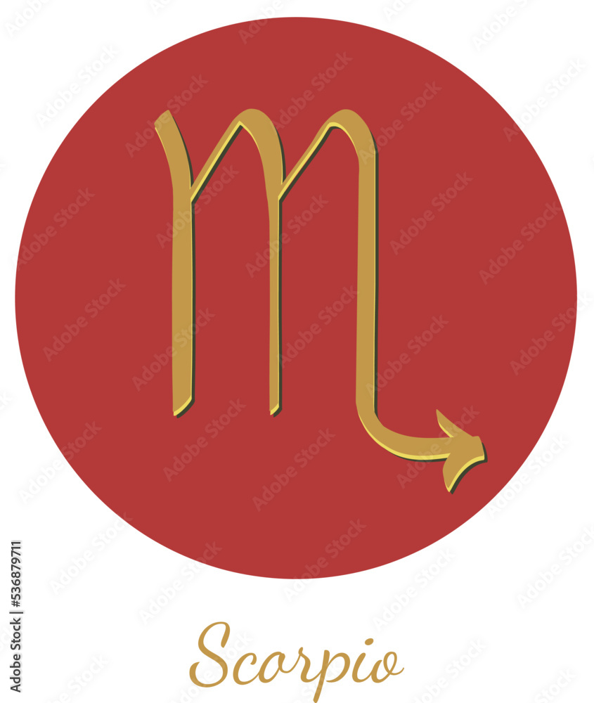 Zodiac sign Scorpio, hand drawn vector with gold color and shadow ...