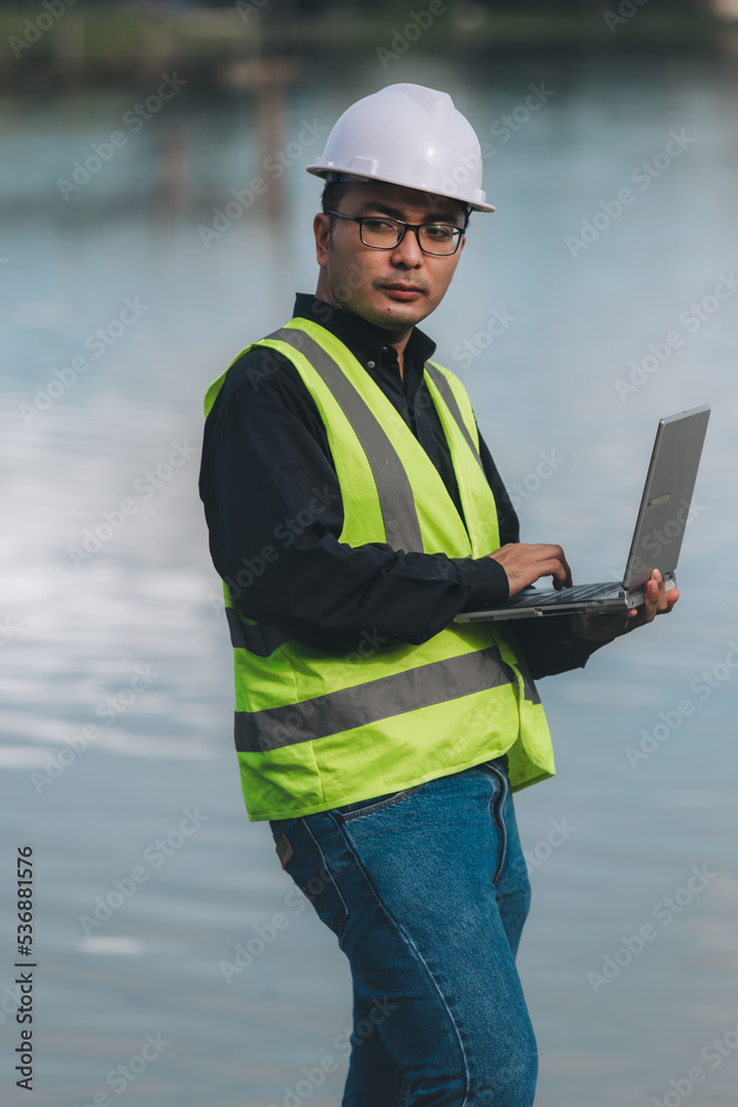 World environment day concept ,Thai Asian man engineering working with ...