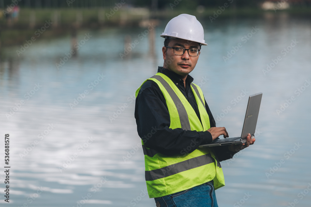 World environment day concept ,Thai Asian man engineering working with ...