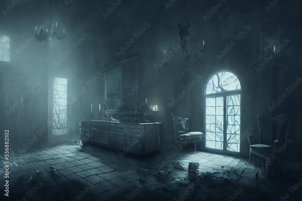 creepy interior of an abandoned building background, concept art ...