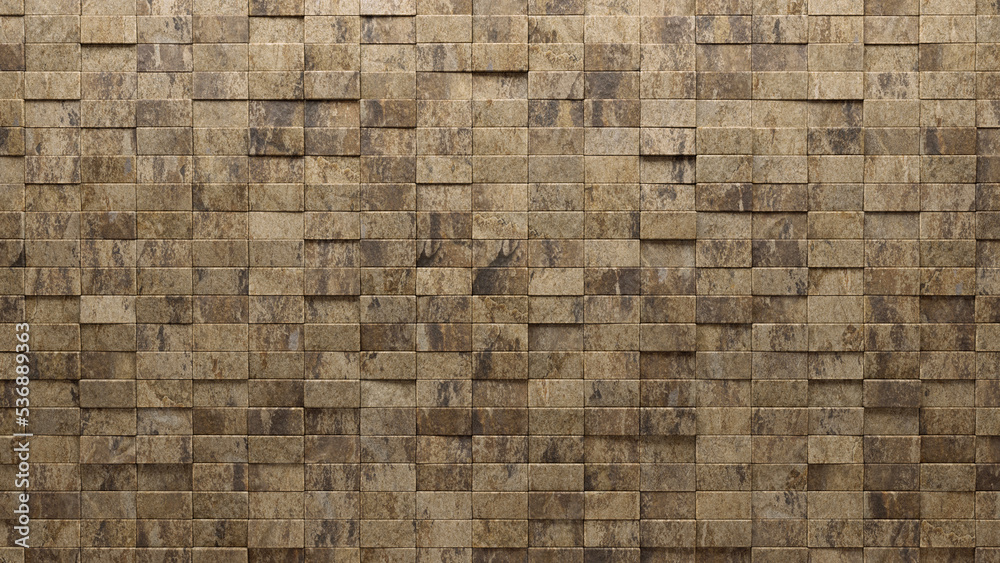 3D, Textured Mosaic Tiles arranged in the shape of a wall. Natural ...