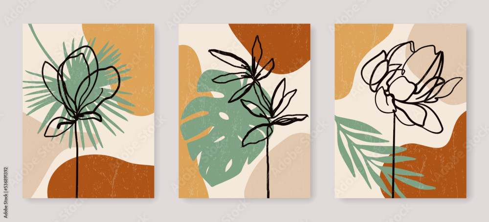 Gallery Wall Art Set of 3 Minimalist Line Art Print. Floral Poster for ...