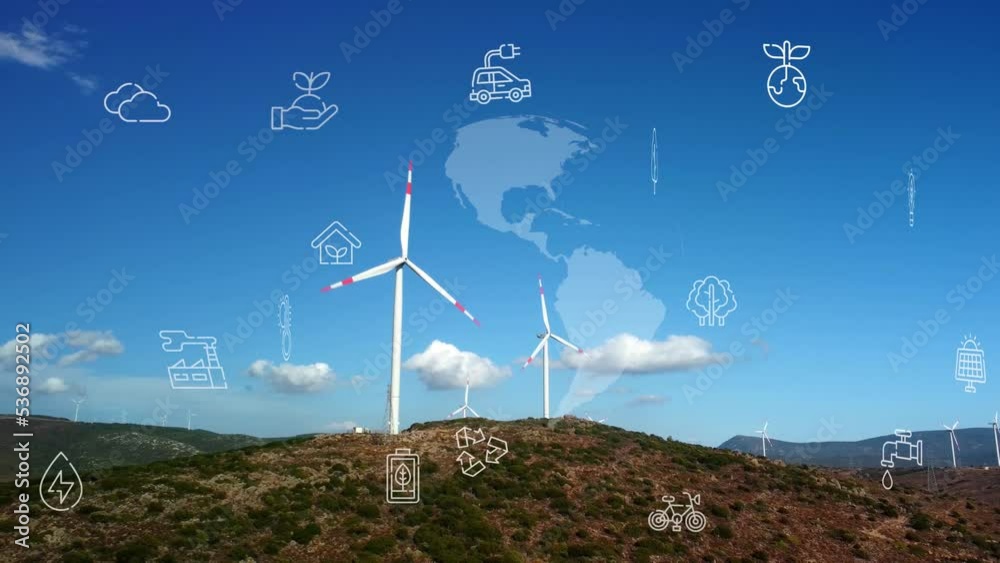 Wind power plant and technology. Smart grid. Renewable energy ...