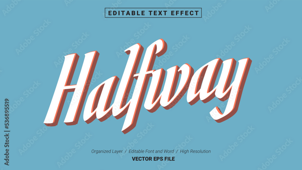 Editable Halfway Font Design. Alphabet Typography Template Text Effect ...