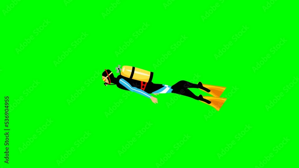 Diver swimming 2d animation in green screen background Stock ビデオ ...