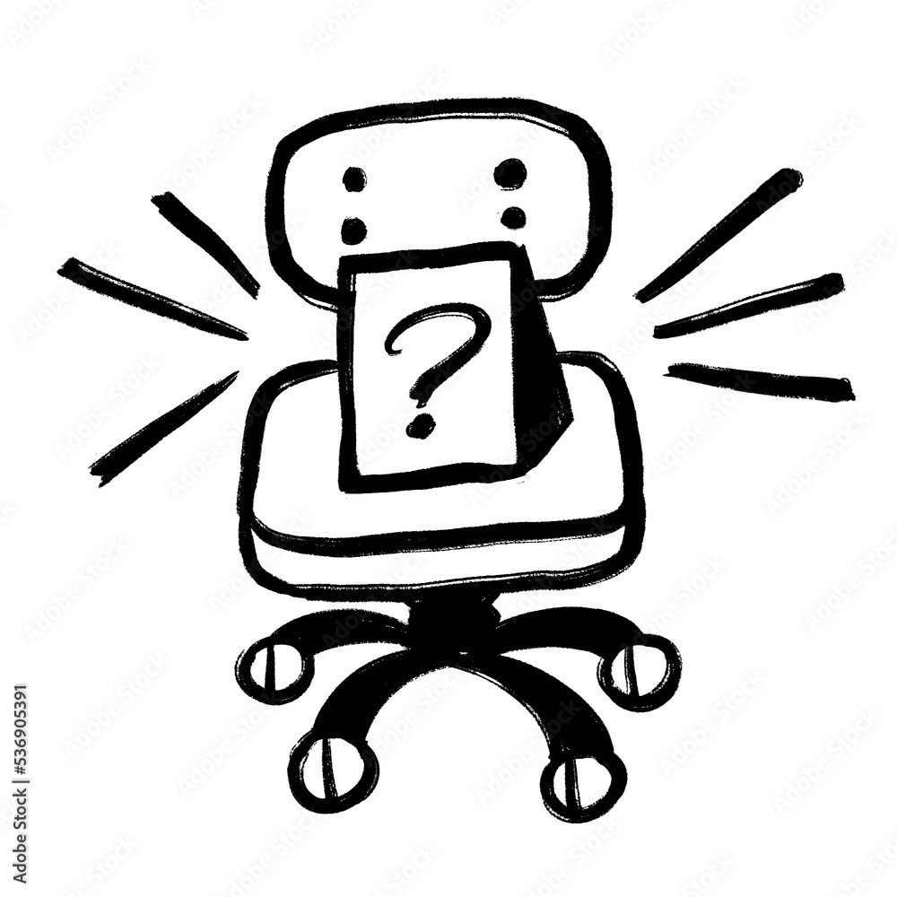 Office chair with question mark sign hand drawn illustration in brush ...