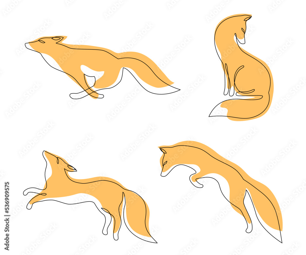Fox different poses, one line style Stock Vector | Adobe Stock