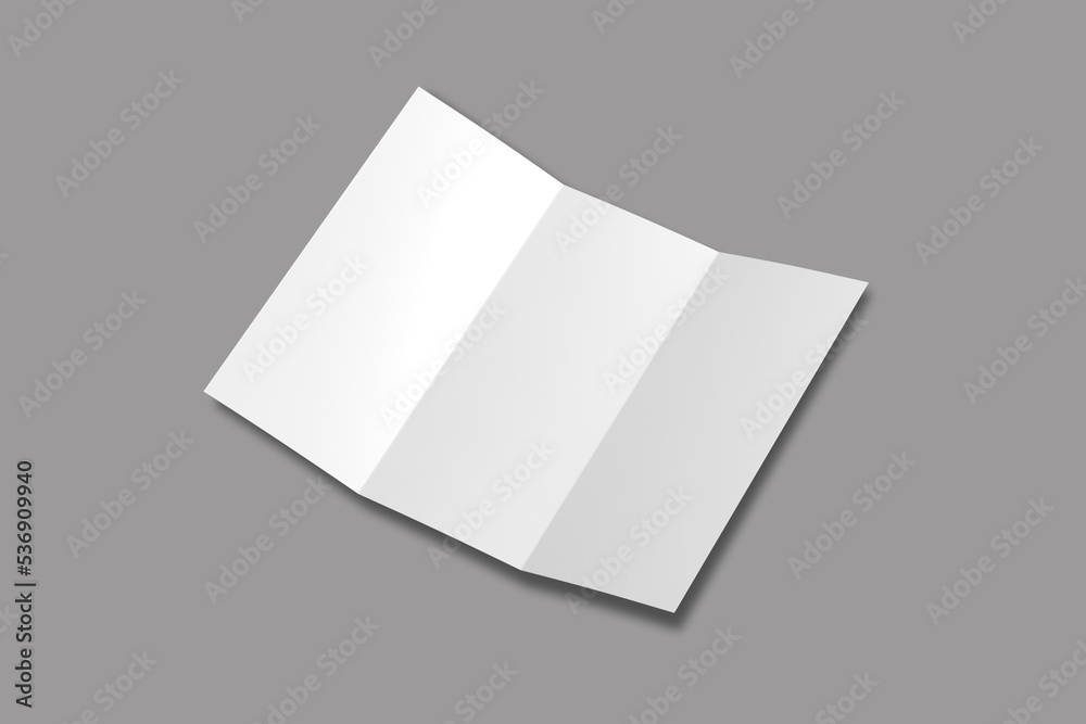 Empty blank trifold brochure open and closed mockup isolated on a dark ...