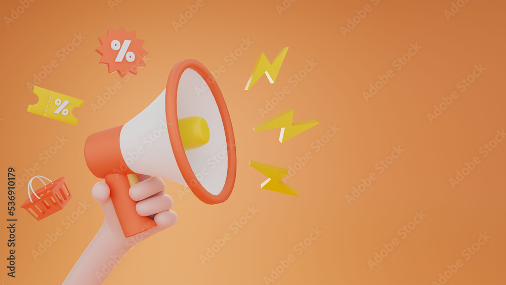 Hand hold megaphone, Marketing, shopping concept, loudspeaker with ...