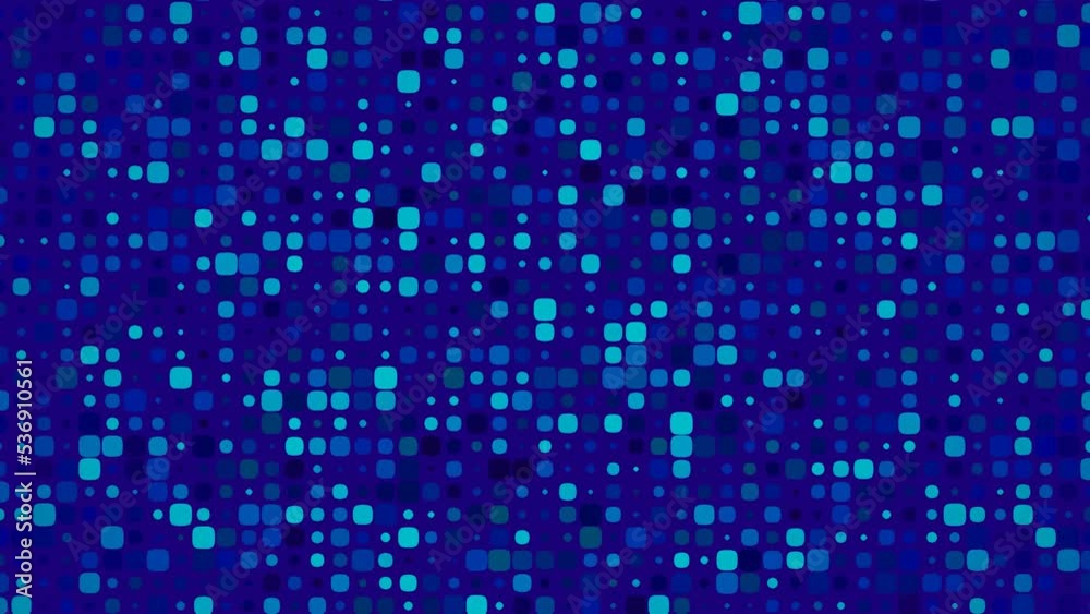 Abstract animation blinking flickering cyan and blue pixels wall ...