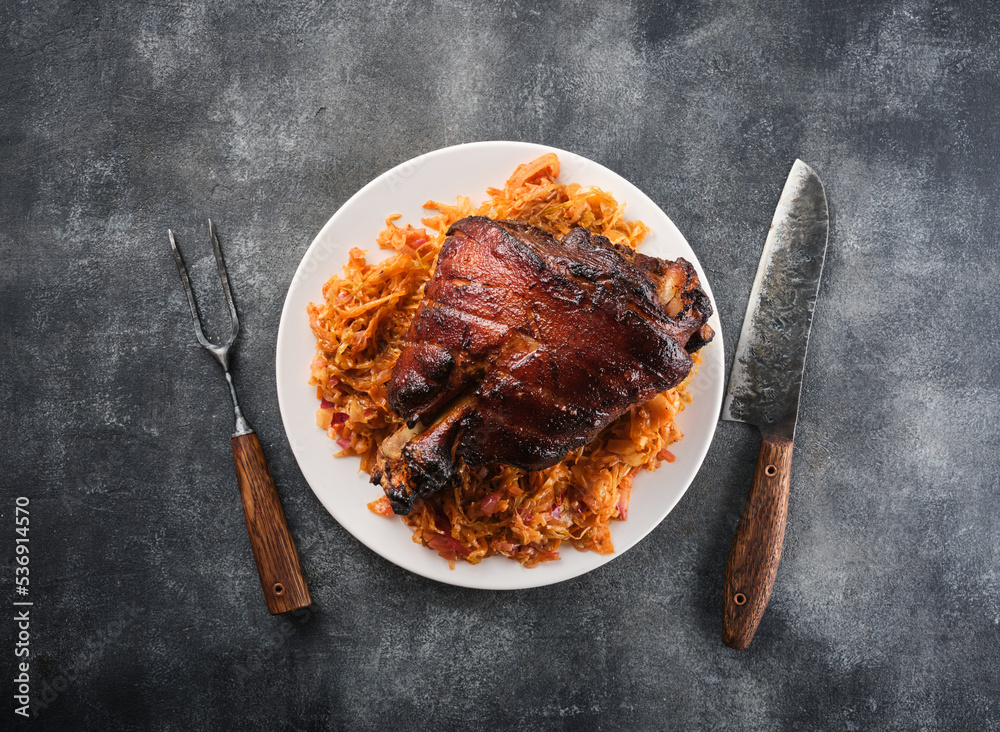Schweinshaxe, in German cuisine, is a roasted ham hock (or pork knuckle ...