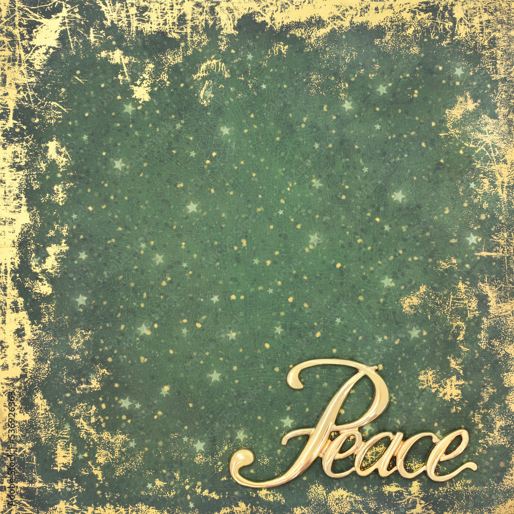 Gold Peace sign on grunge green background. Festive Christmas and New ...