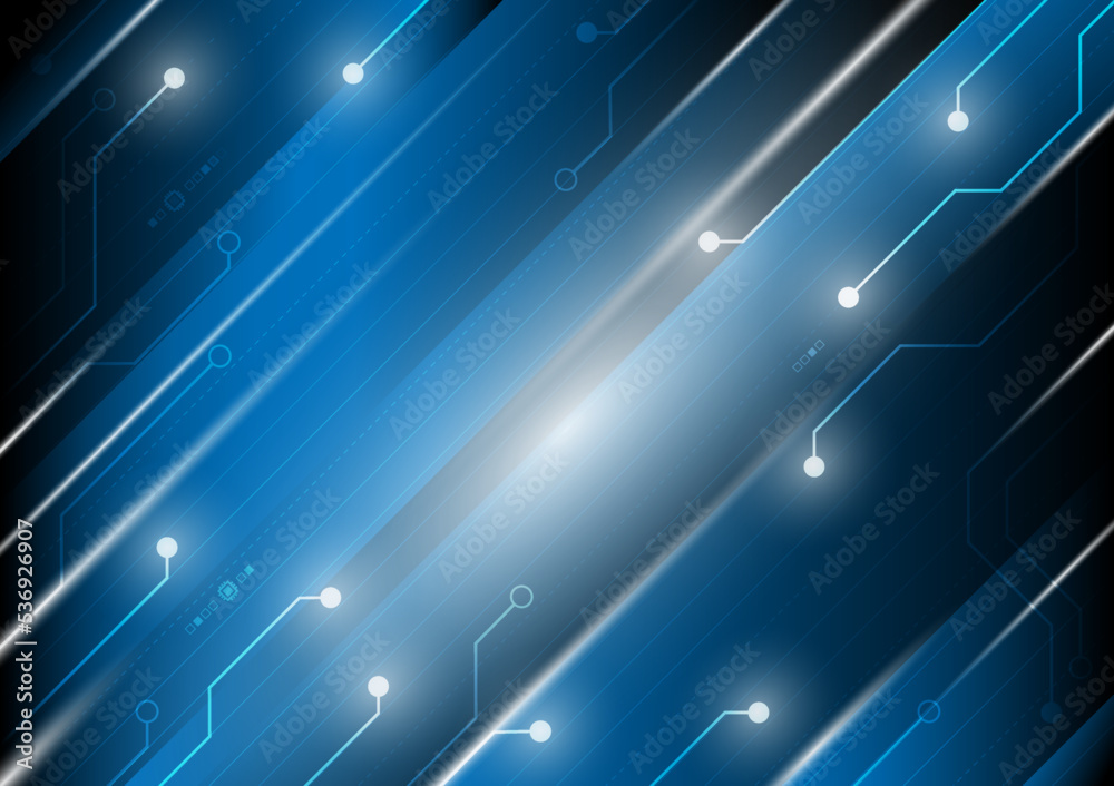 Vector digital circuit board with the light on vintage blue background ...