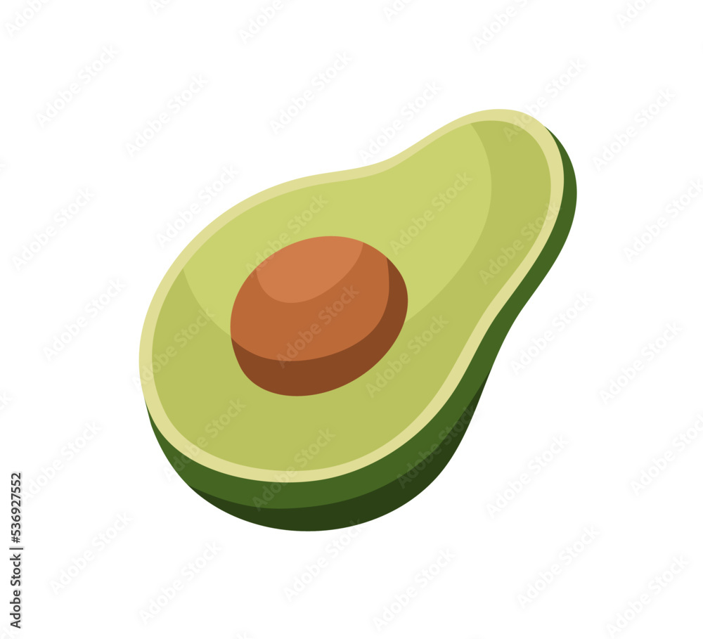 Avocado half, core. Healthy vegetarian cut fruit with pit. Cross ...