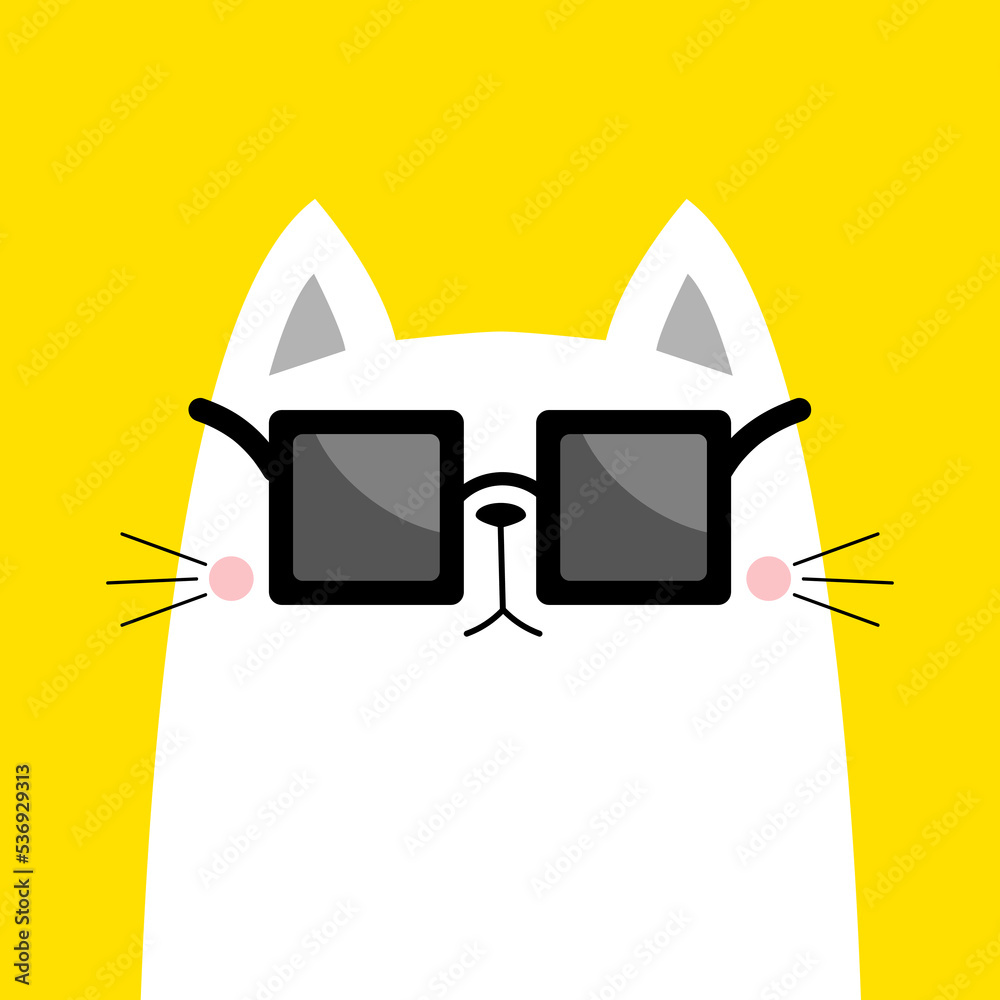White cat wearing square sunglasses eyeglasses. Cute cartoon kawaii ...