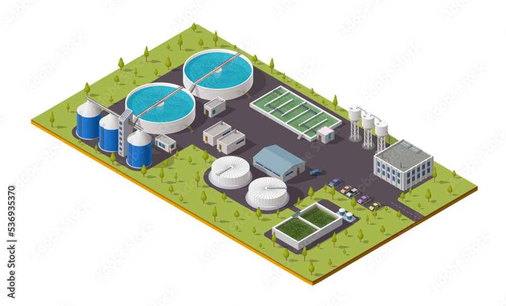 Vecteur Stock Isometric treatment plant, water sewage and wastewater ...
