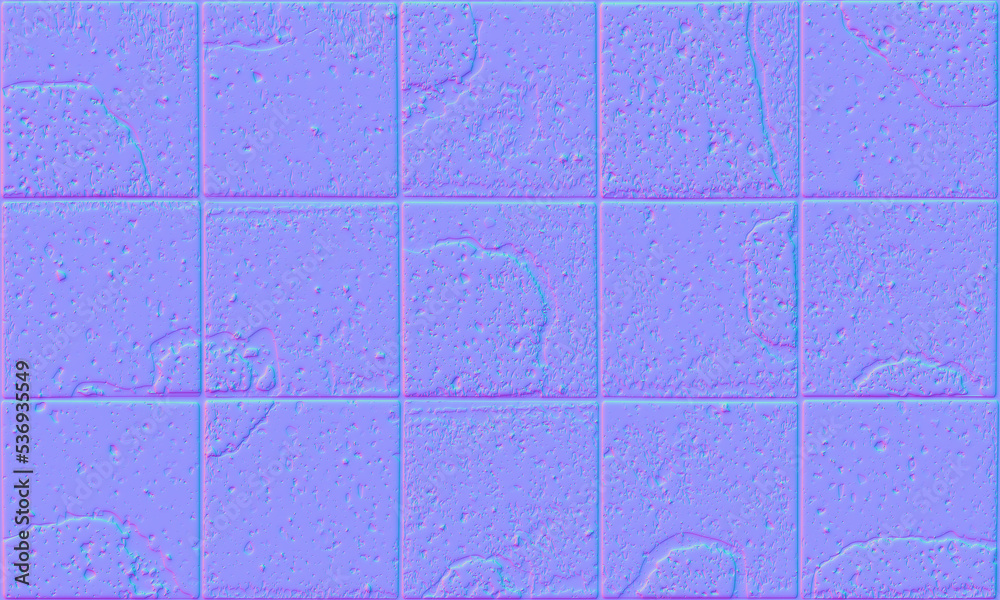 Normal map of pavement with textured cracked old square bricks ...