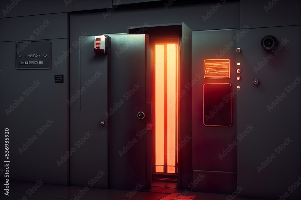 Cyberpunk Sci-fi door interior design illustration Stock Illustration ...