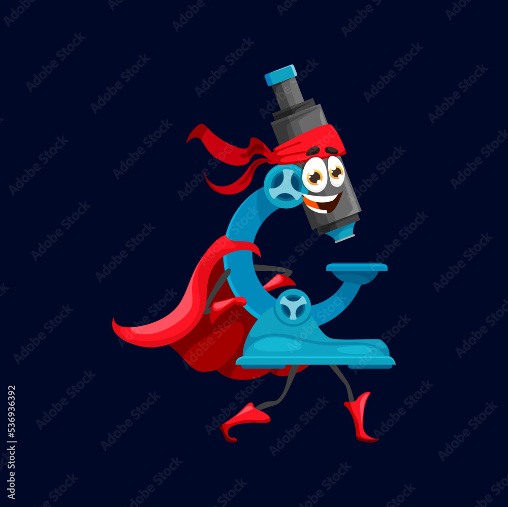 Cartoon school microscope superhero character. Vector scientific super ...