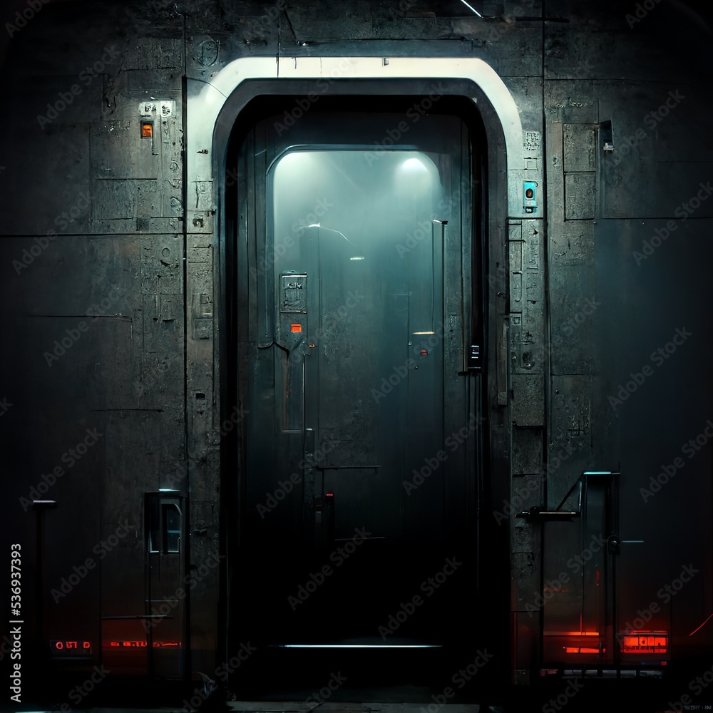 Metallic Sci-fi dystopian door interior design illustration Stock ...