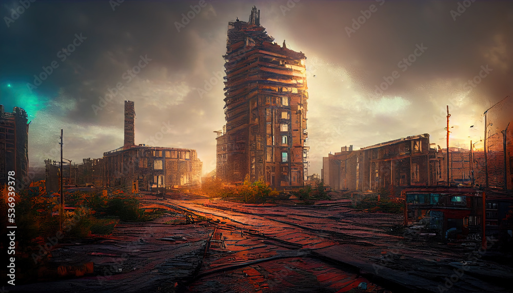 Destroyed city background Stock Illustration | Adobe Stock