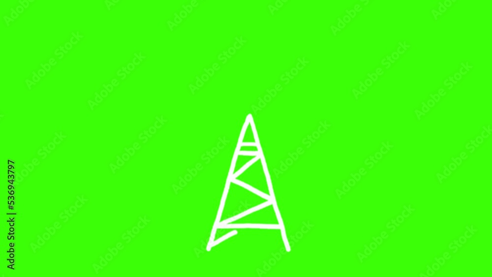 Radar tower with radio waves drawing cartoon animation. Hand drawn ...