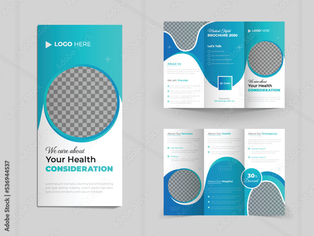 Medical health care services trifold brochure template, hospital ...