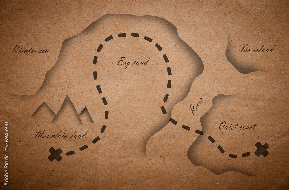 Antique vintage paper map with travel itinerary Stock Illustration ...