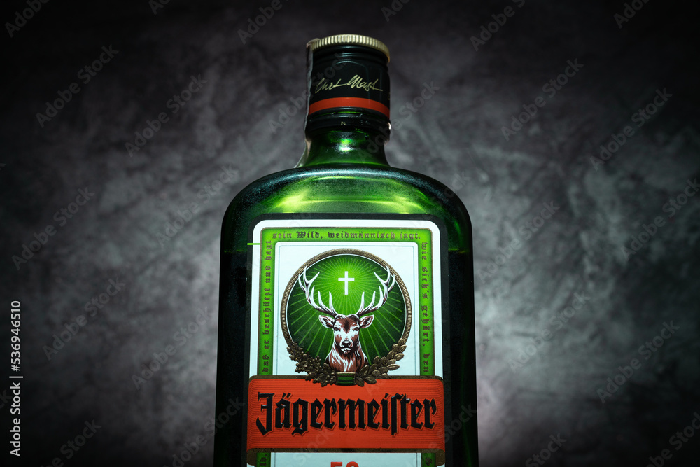 Jägermeister bottle, German digestive alcohol drink (digestif ...