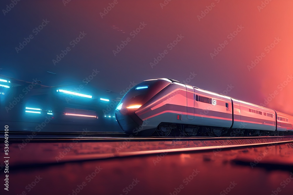 Futuristic high-speed express passenger train. Logistics of the future ...