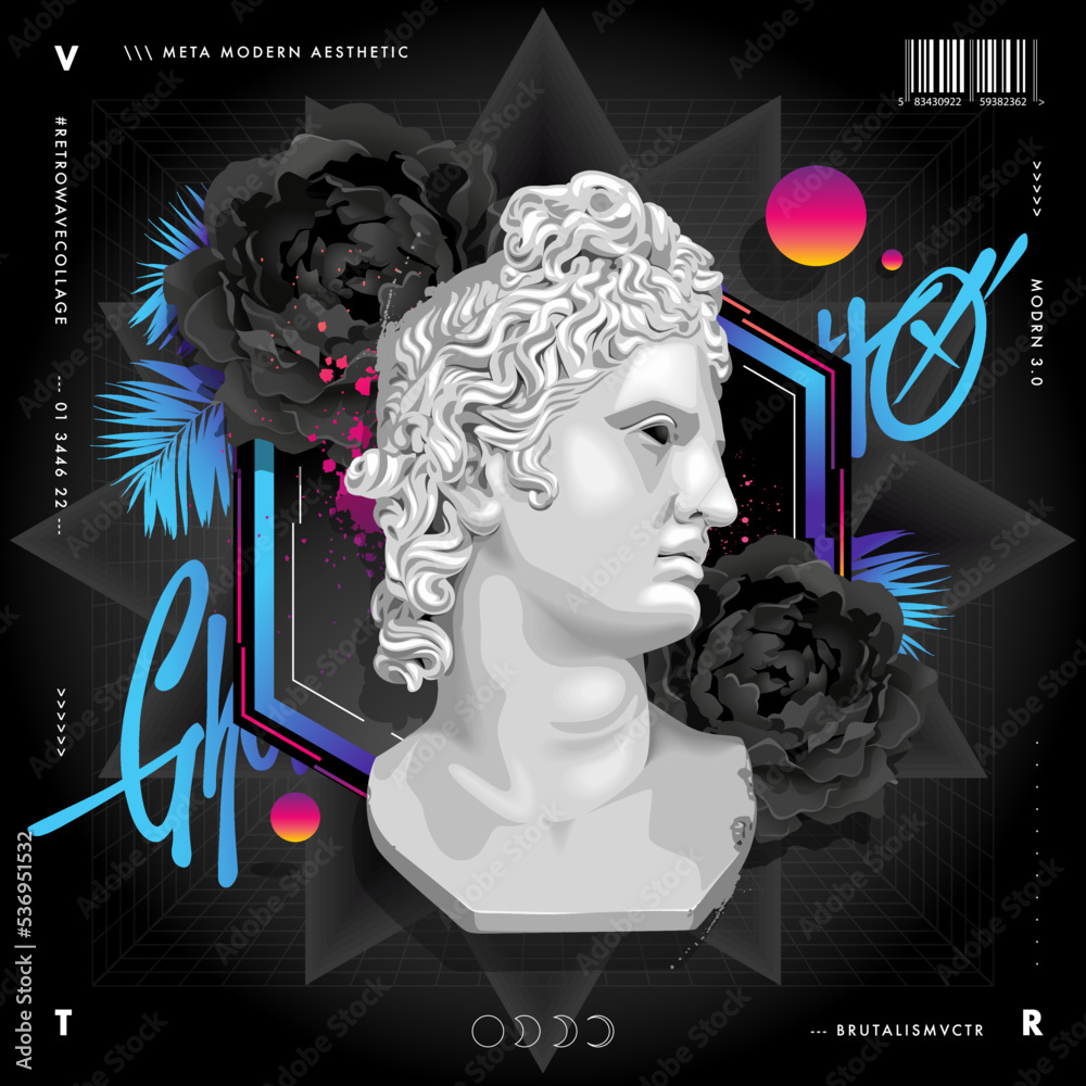 Retrowave Design With Statue Stock Vector | Adobe Stock